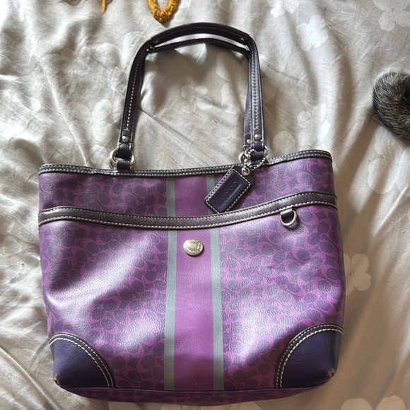 Coach | Bags | Coach Purple Heritage Varsity Stripe Tote Bag | Poshmark